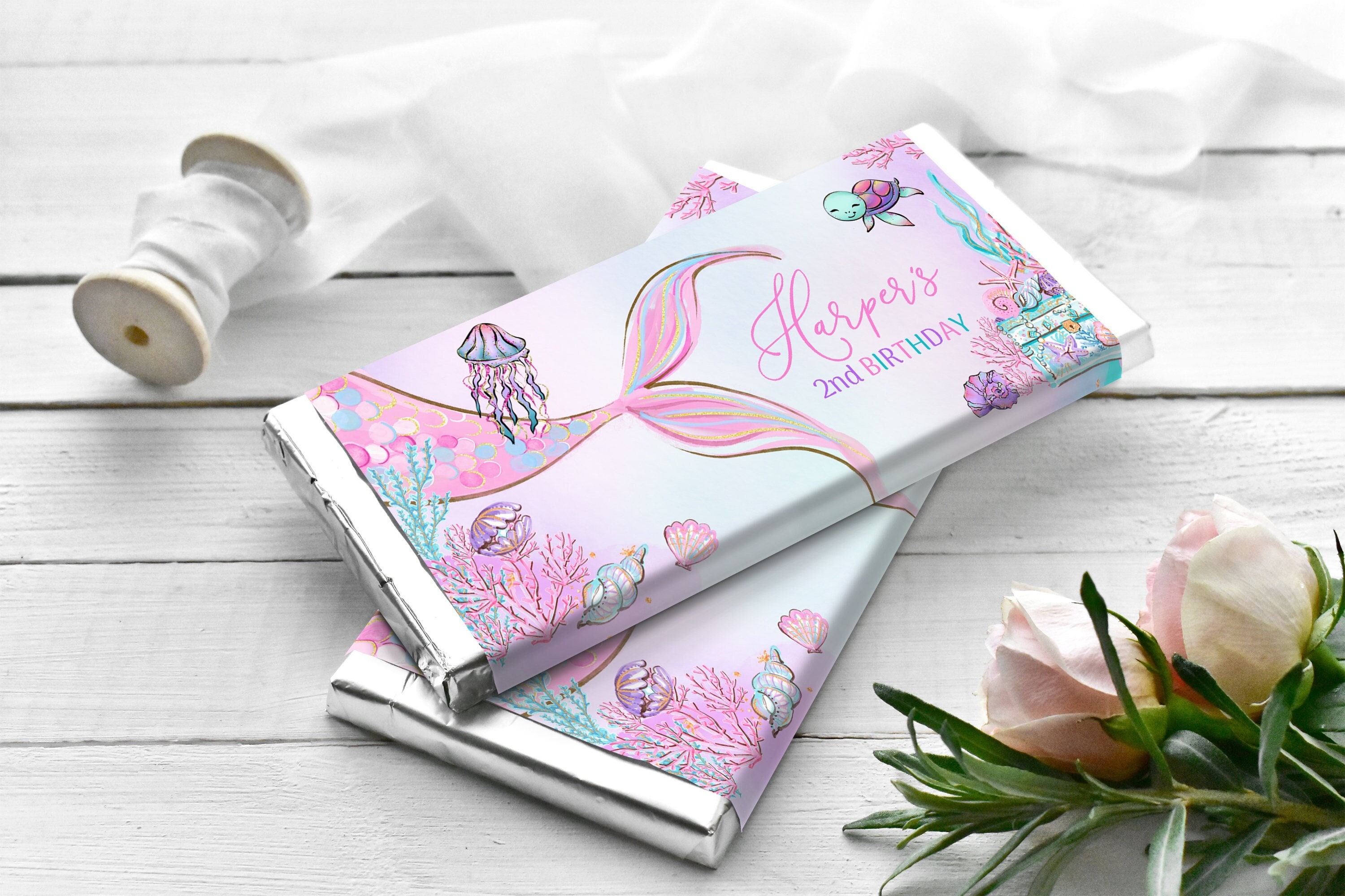 EDITABLE Mermaid Chocolate Bar Wrapper Pink Mermaid Birthday Candy Bar ...