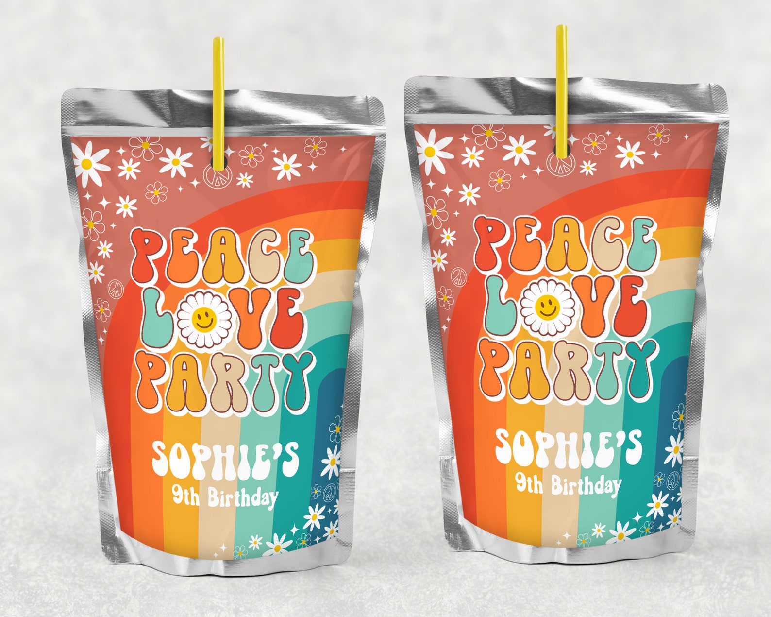 EDITABLE Groovy Juice Labels Rainbow Peace Love Party Juice - Etsy