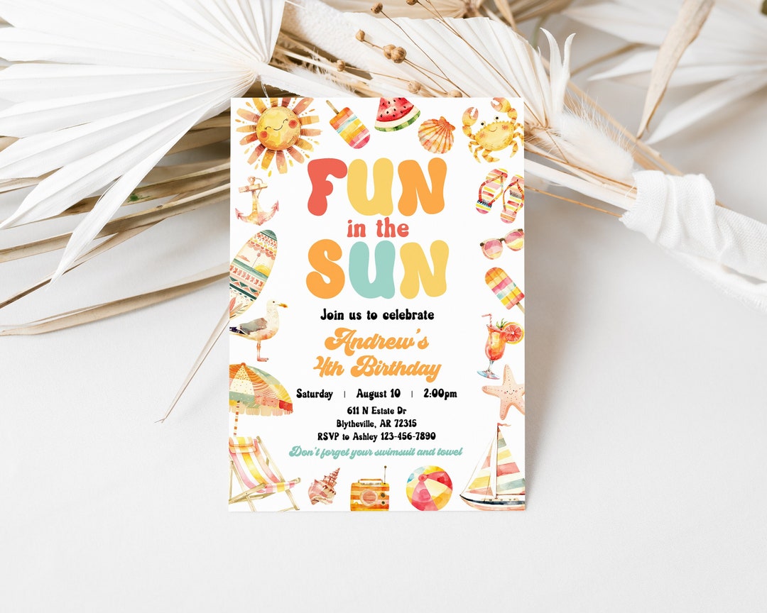 Editable Fun in the Sun Birthday Party Invitation Pool Party Birthday ...