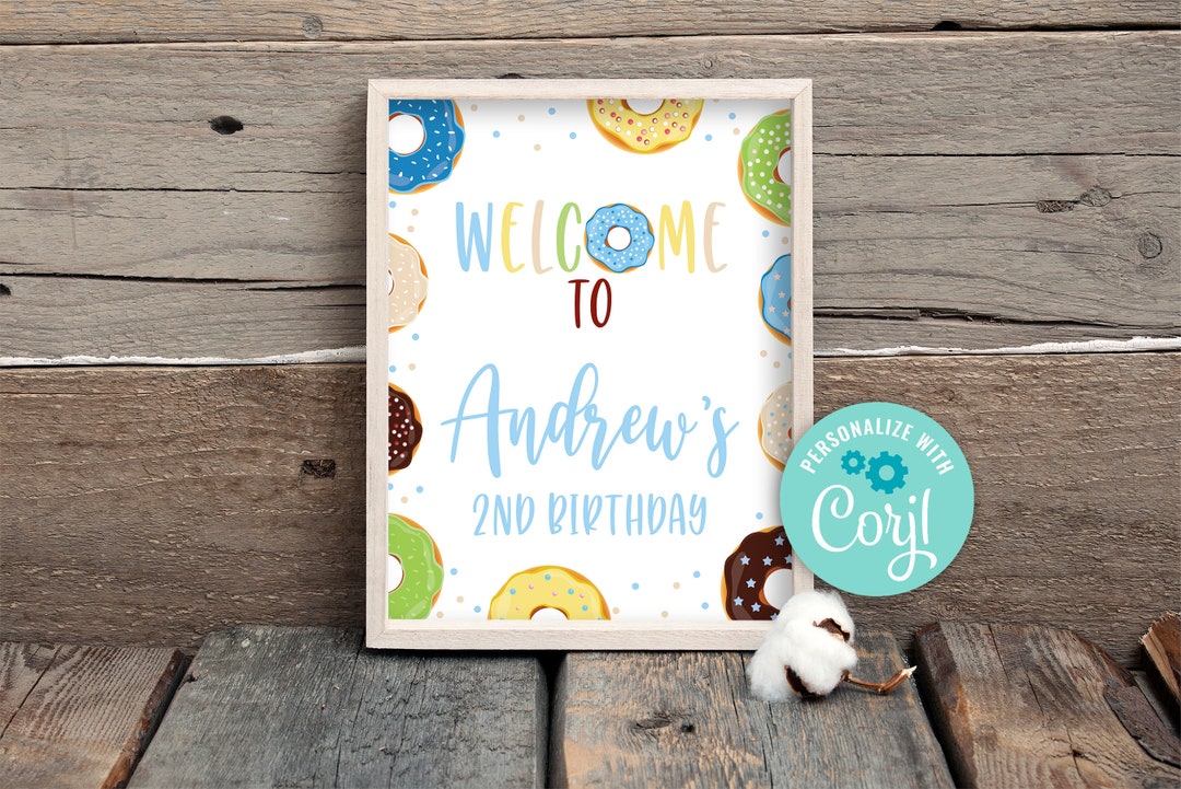 Editable Donut Welcome Sign. Boy Donut Party Sign. Blue Boy Doughnut ...