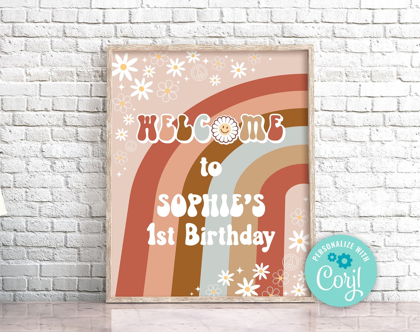 Editable Groovy Birthday Party Welcome Sign Daisy Hippie - Etsy