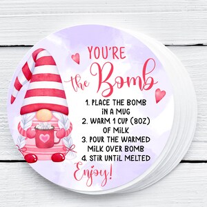 Editable Valentine Gnome Hot Cocoa Bomb Tags Gnome Valentine's Day Gift ...