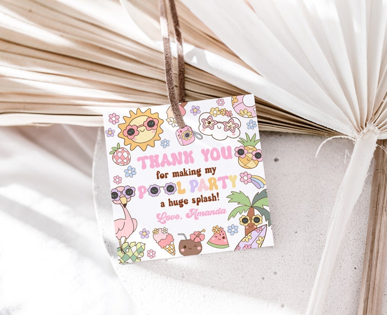 EDITABLE Pool Party Favor Tag Summer Party Thank You Tags Tropical ...