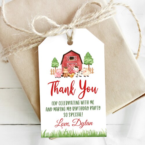 EDITABLE Farm Animals Favor Tag Printable Red Farm Thank You | Etsy