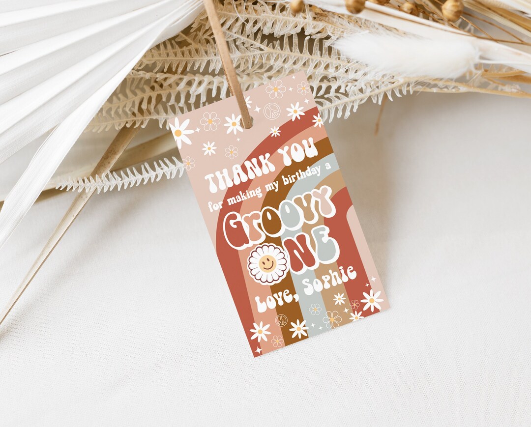 EDITABLE Groovy One Birthday Favor Thank You Tag Groovy Birthday Favor ...