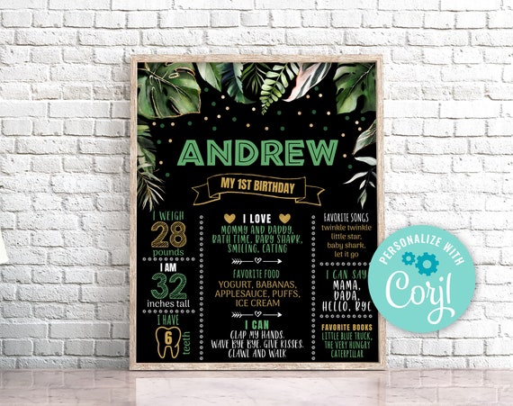 Editable Tropical Milestone Birthday Poster Greenery Palm - Etsy