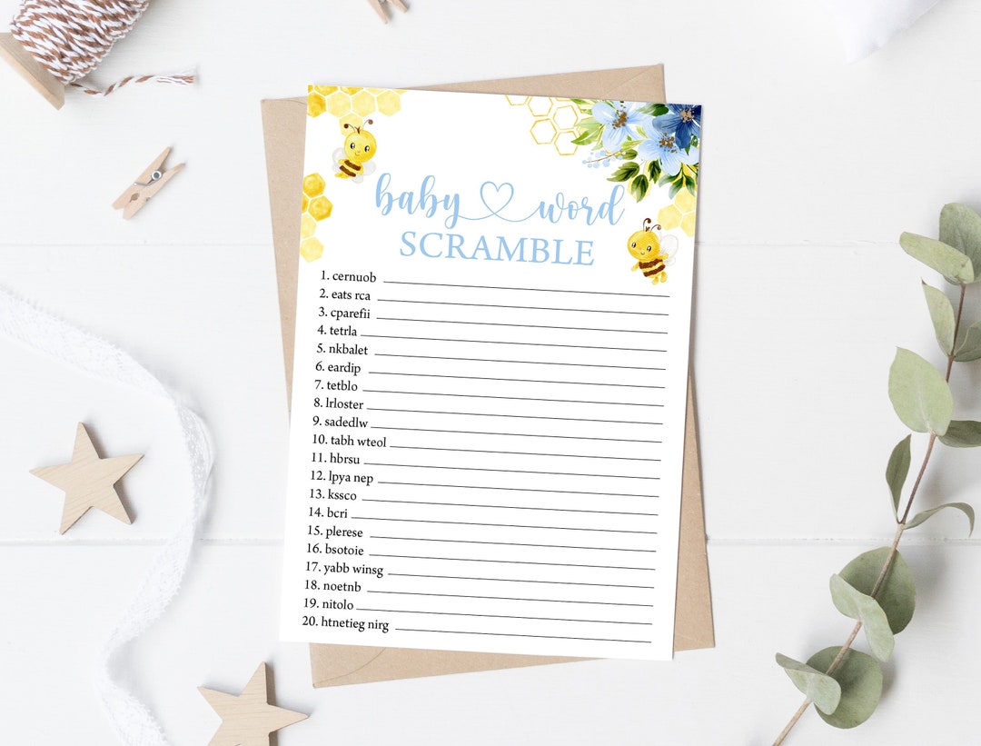 Bee Word Scramble Baby Shower Game Honey Bee Baby Word Scramble Game ...