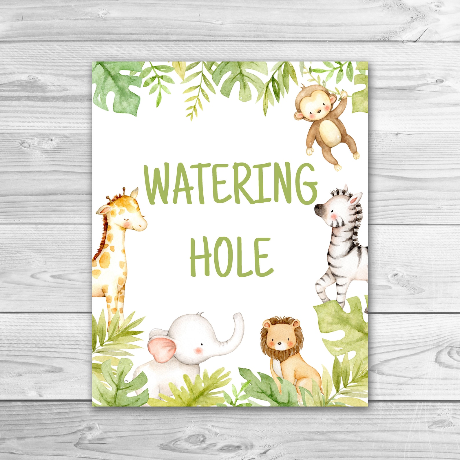 Watering Hole Safari Birthday Sign, Jungle Animals Watering Hole Sign ...