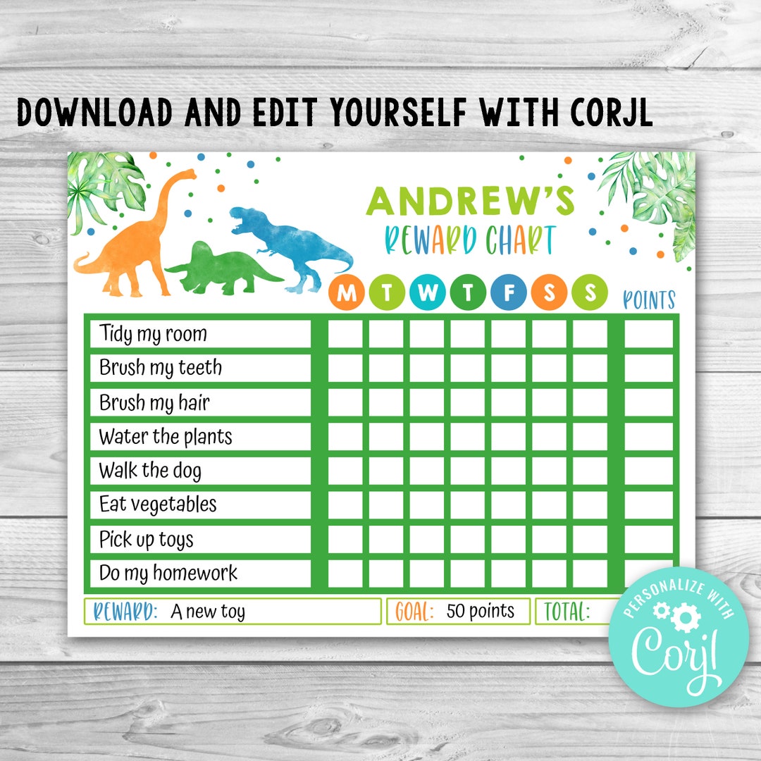 Editable Dinosaur Reward Chart for Kids, Dinosaur Routine Chart ...