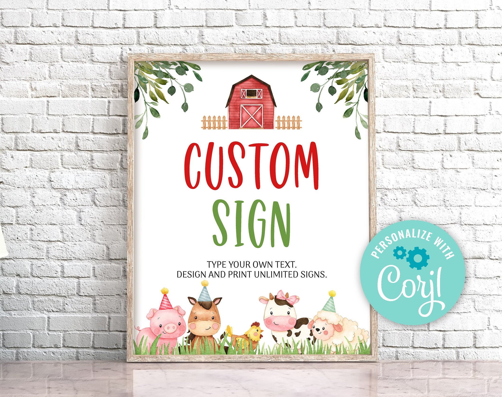EDITABLE Farm Birthday Table Sign Farm Animals Sign. Red Farm - Etsy