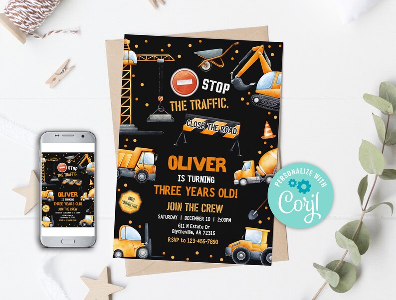 EDITABLE Construction Birthday Invitation Dump Truck Birthday Party ...