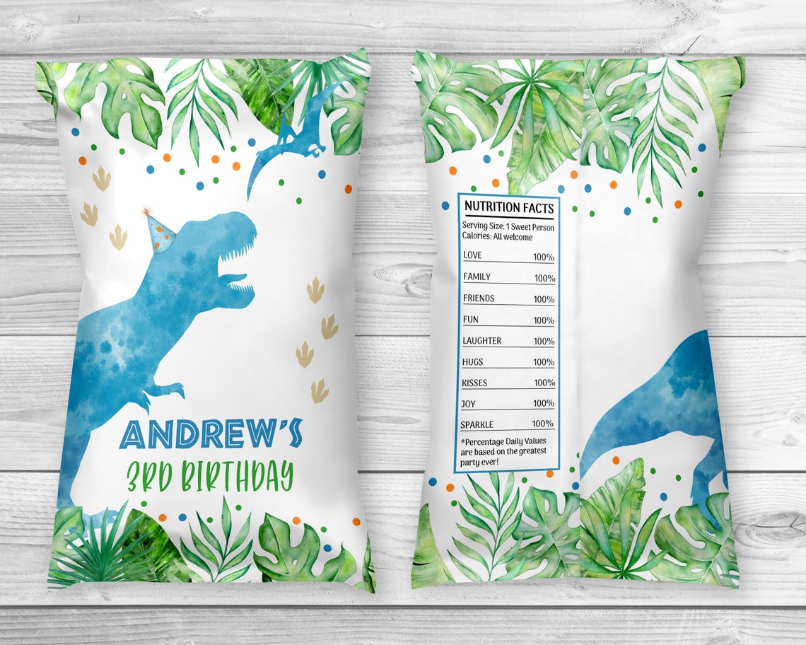 EDITABLE Dinosaur Chip Bag Wrapper Labels Dino Chip Party Favors T-rex ...