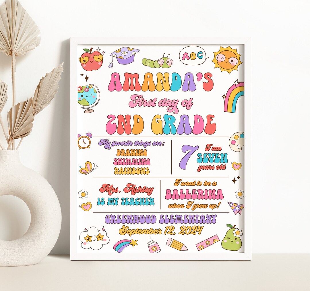 Editable First Day of Second Grade Sign Groovy First Day of School Sign ...