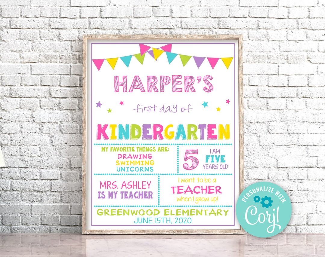 First Day of Kindergarten Sign, Editable First Day of School Sign ...