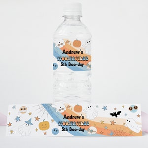 EDITABLE Spooky Halloween Ghost Birthday Bottle Label Retro Groovy ...