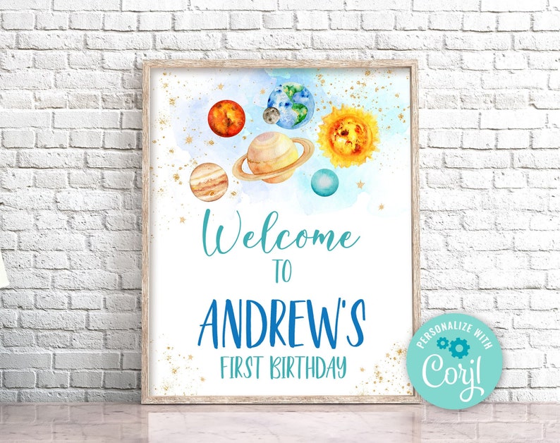 Editable Outer Space Birthday Welcome Sign Moon Solar System - Etsy