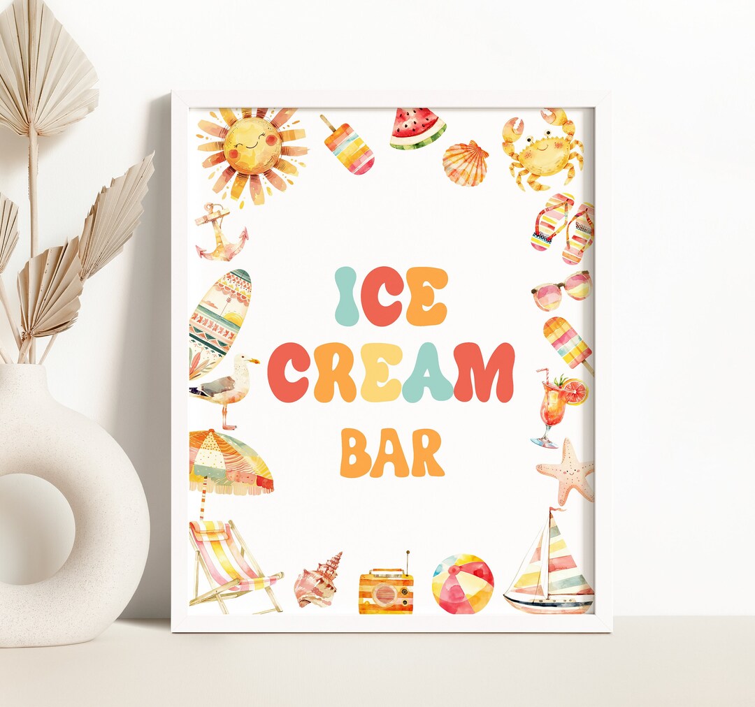 Pool Party Ice Cream Bar Table Sign Tropical Splish Splash Pool Party ...