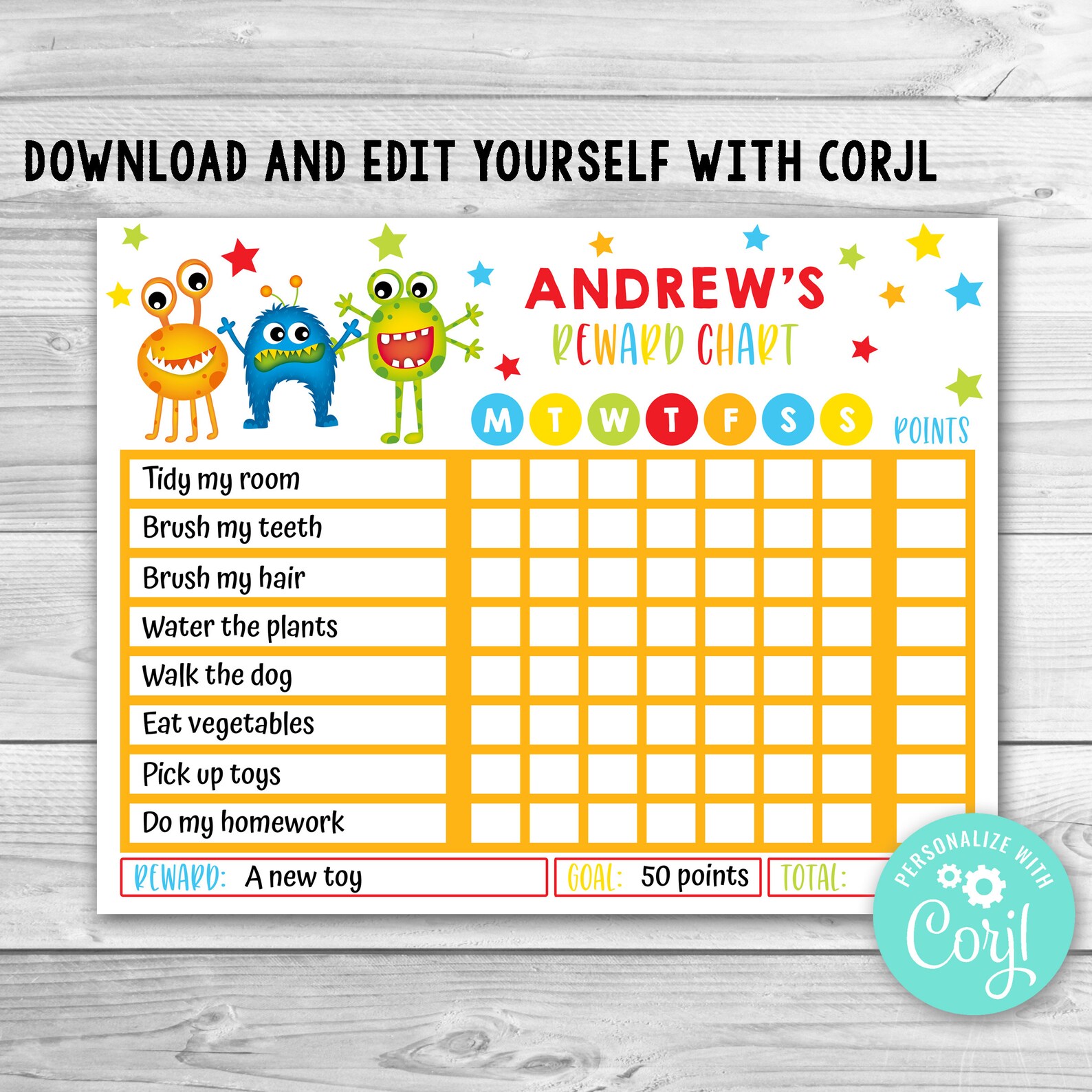 Editable Monster Reward Chart for Kids Monster Routine Chart - Etsy