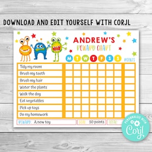 Editable Monster Reward Chart for Kids, Monster Routine Chart, Monsters ...