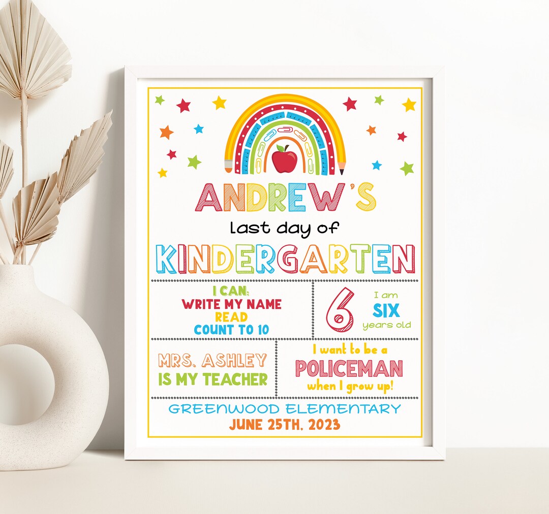 Editable Last Day of Kindergarten Sign Personalized School Supply ...