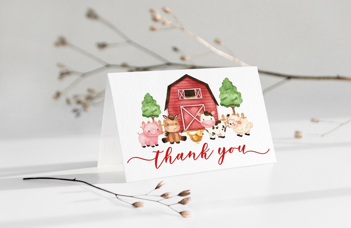 Editable Farm Thank You Folded Card Red Farm Baby Shower Thank - Etsy