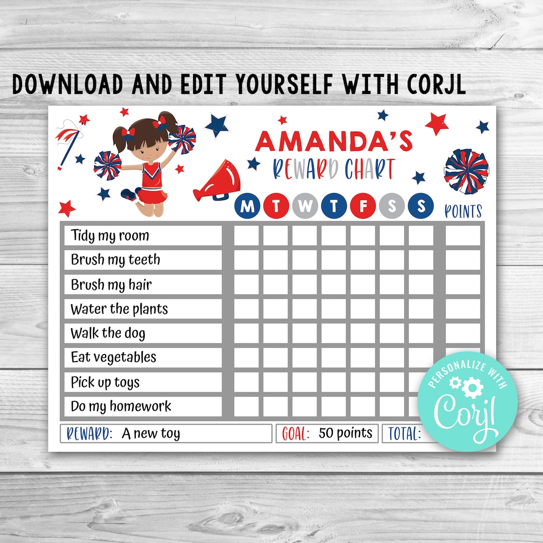 Editable Cheerleading Reward Chart for Kids, Cheerleader Routine Chart ...