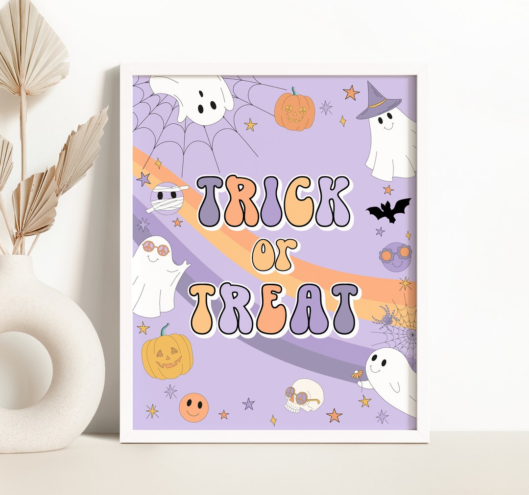 Retro Groovy Halloween Trick or Treat Sign Spooktacular Halloween ...