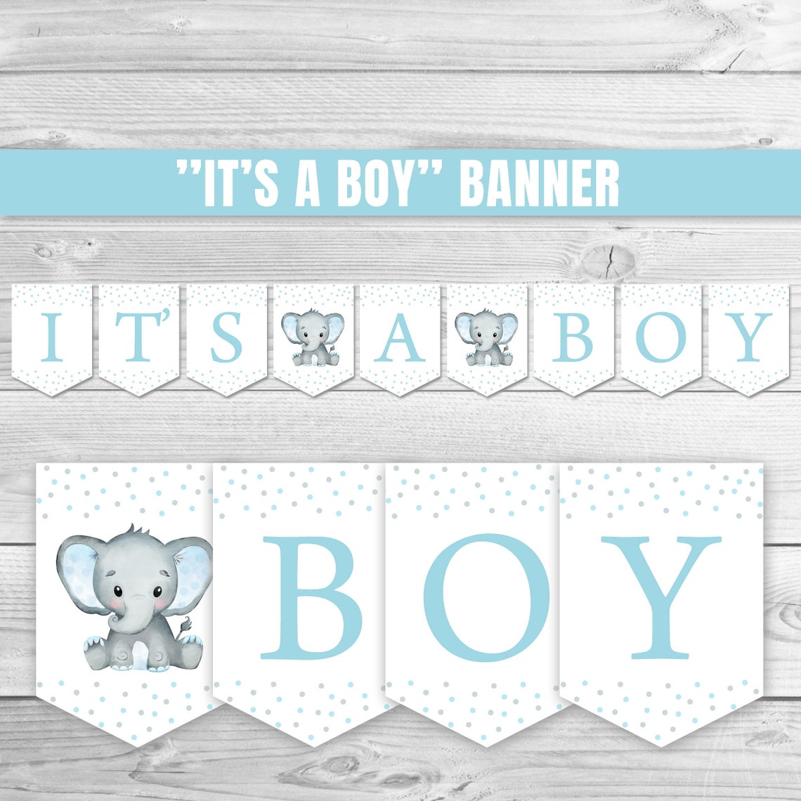 It's a Boy Banner Boy Elephant Baby Shower Banner Blue Elephant Baby ...