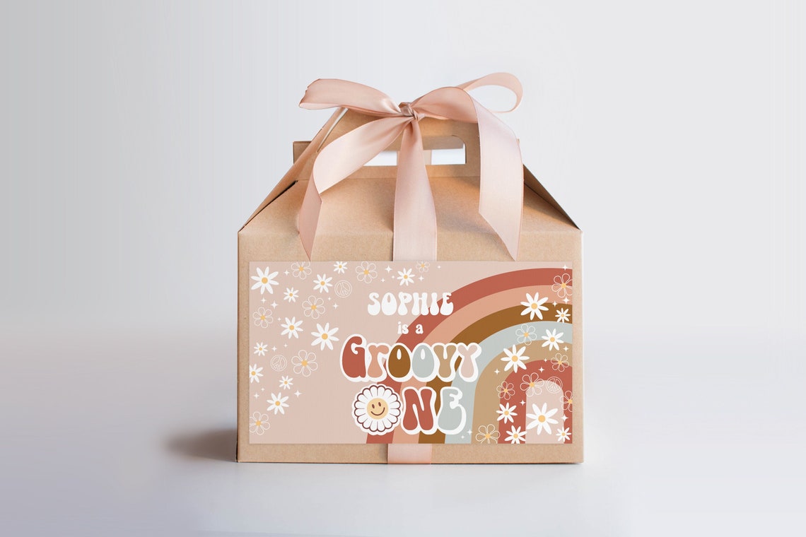 EDITABLE Groovy One Birthday Party Gable Box Favor Labels - Etsy