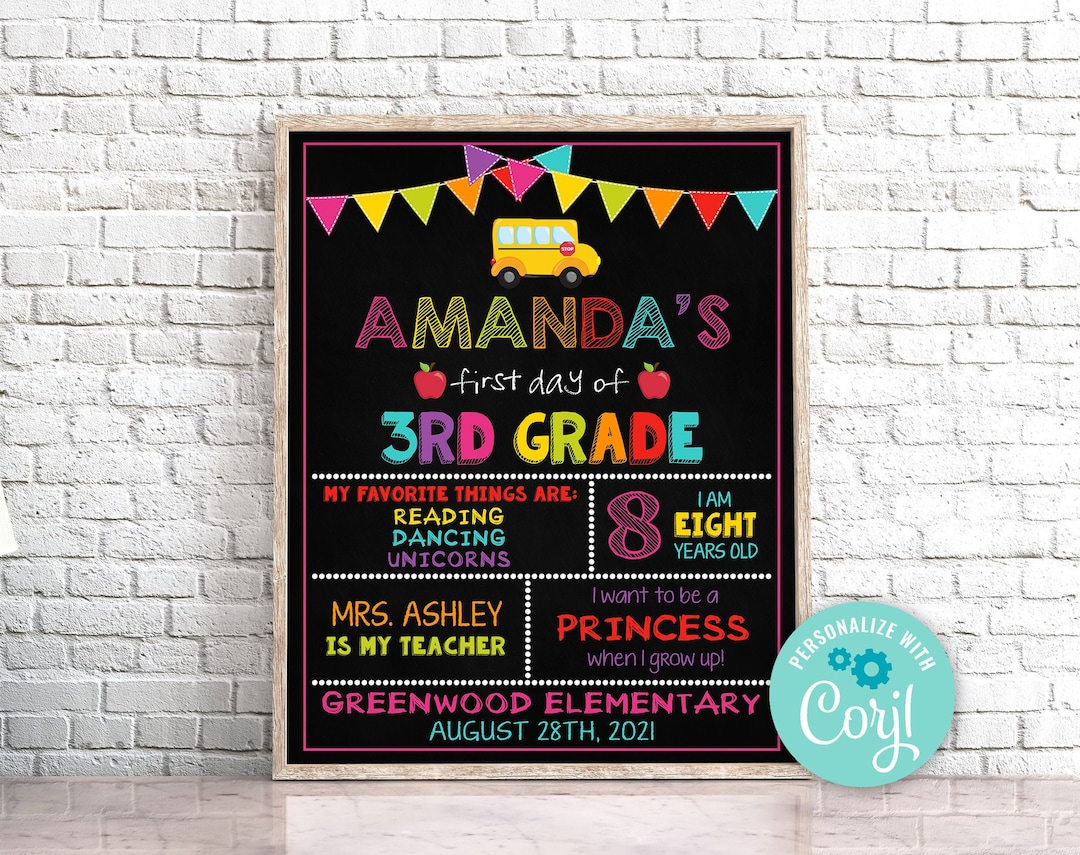 Editable First Day of 3rd Grade Sign Personalized First Day of School ...
