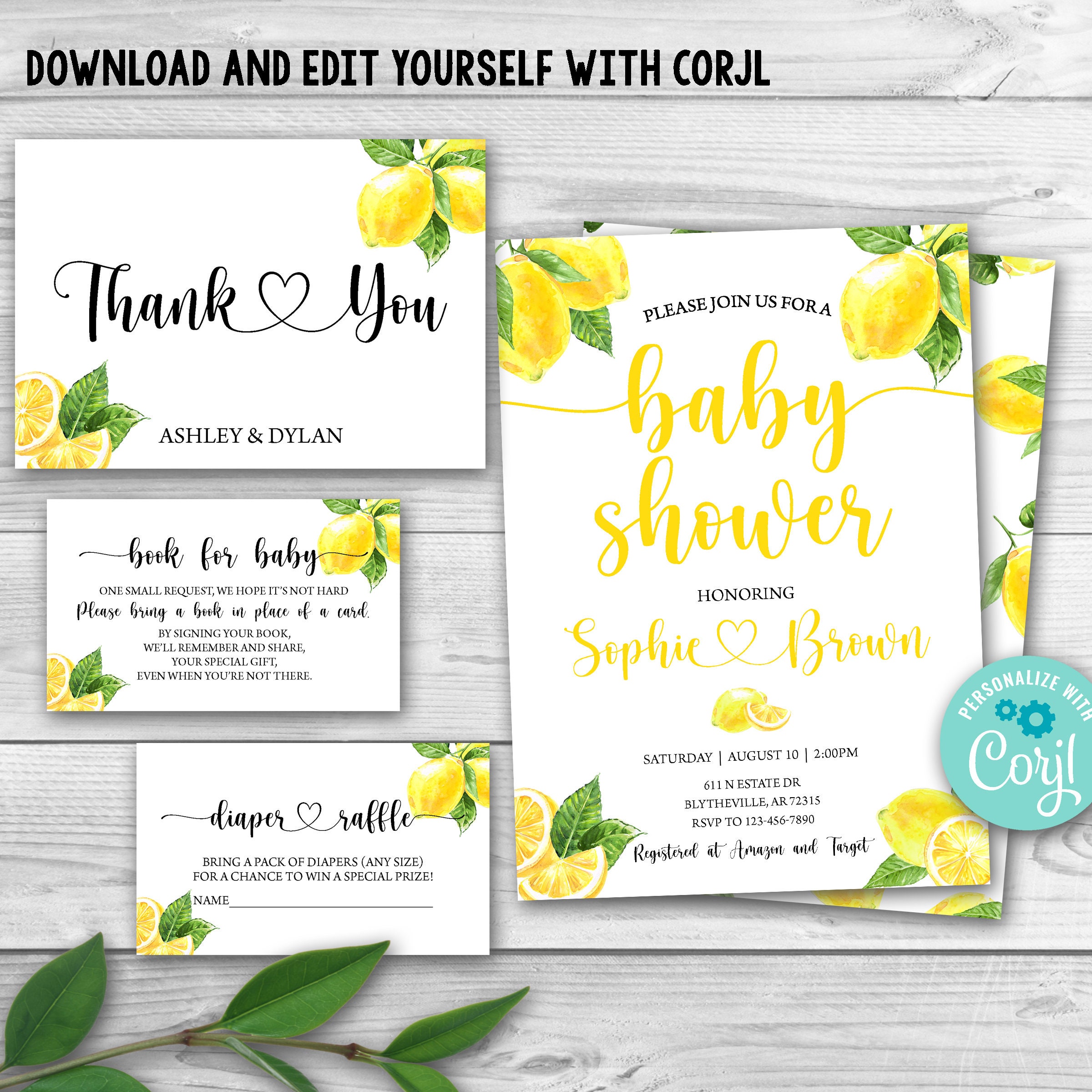 Editable Lemon Baby Shower Invitation Set Citrus Baby Shower - Etsy