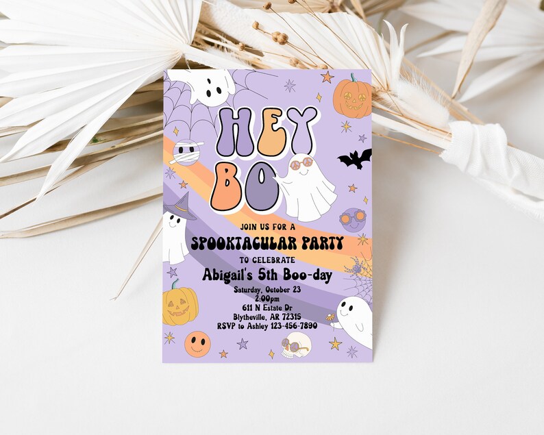 Editable Halloween Hey Boo Ghost Invitation Purple Retro - Etsy