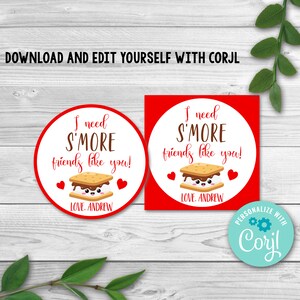 EDITABLE I Need S'more Friends Like You Valentine's Day Tags S'mores ...