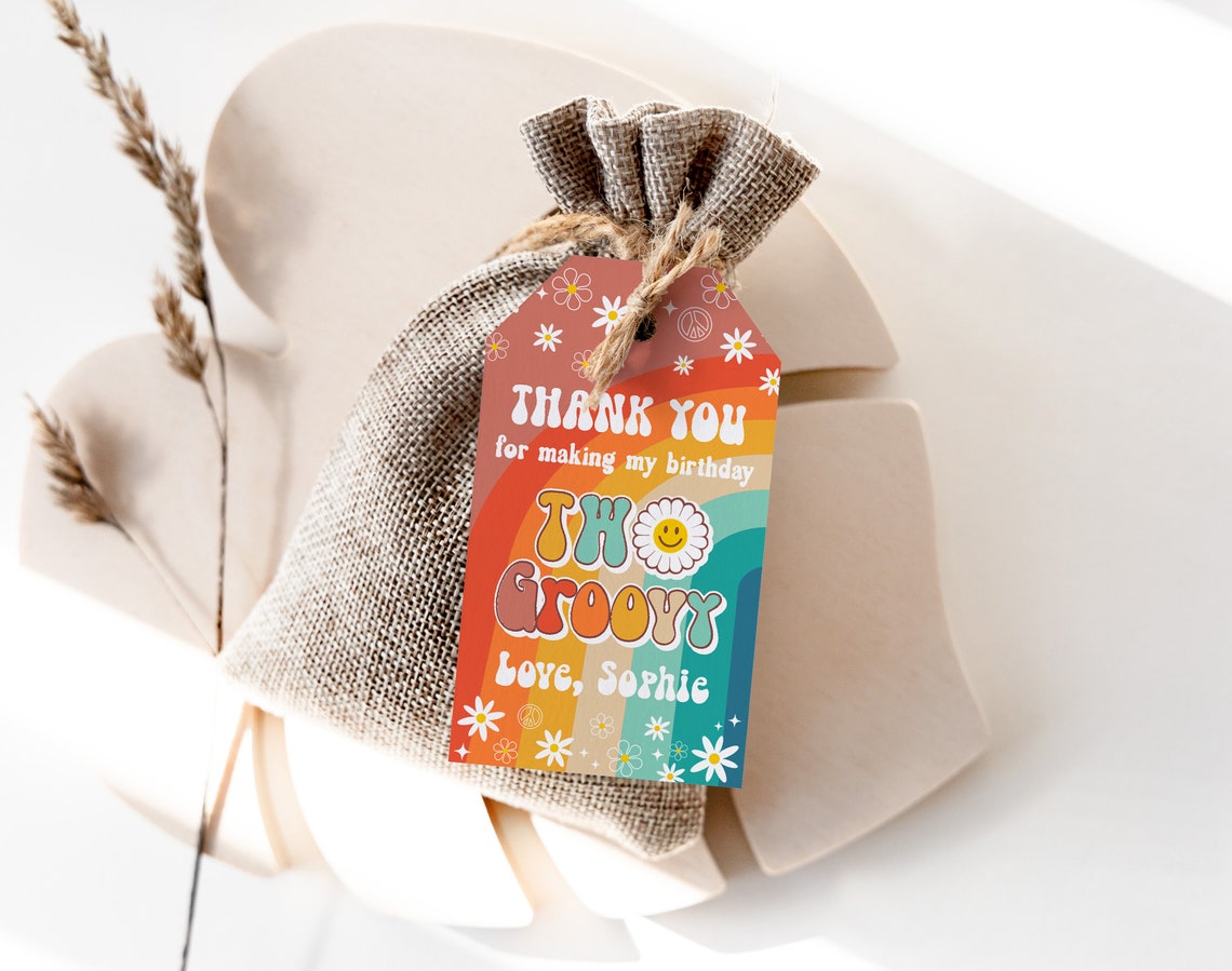 EDITABLE Two Groovy Birthday Favor Thank You Tag Groovy Birthday Favor ...