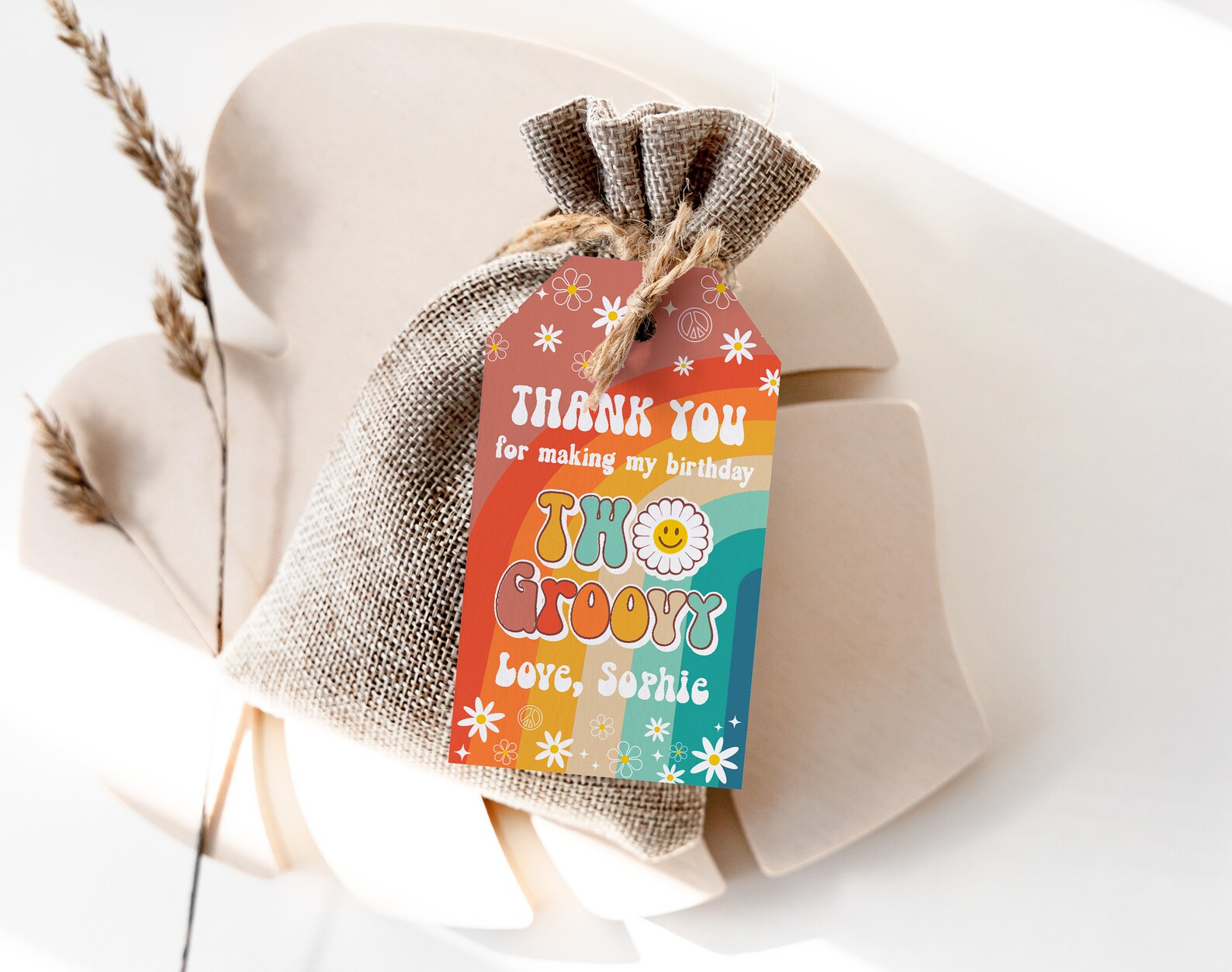 EDITABLE Two Groovy Birthday Favor Thank You Tag Groovy Birthday Favor ...