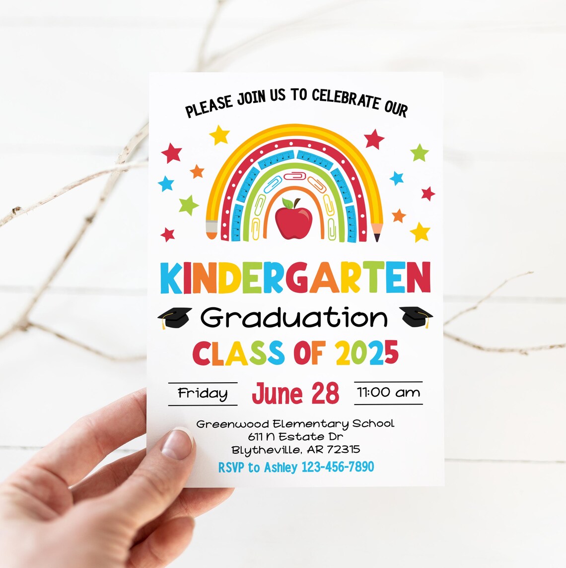 Kindergarten Graduation Invitation Editable Graduation Ceremony Invite ...