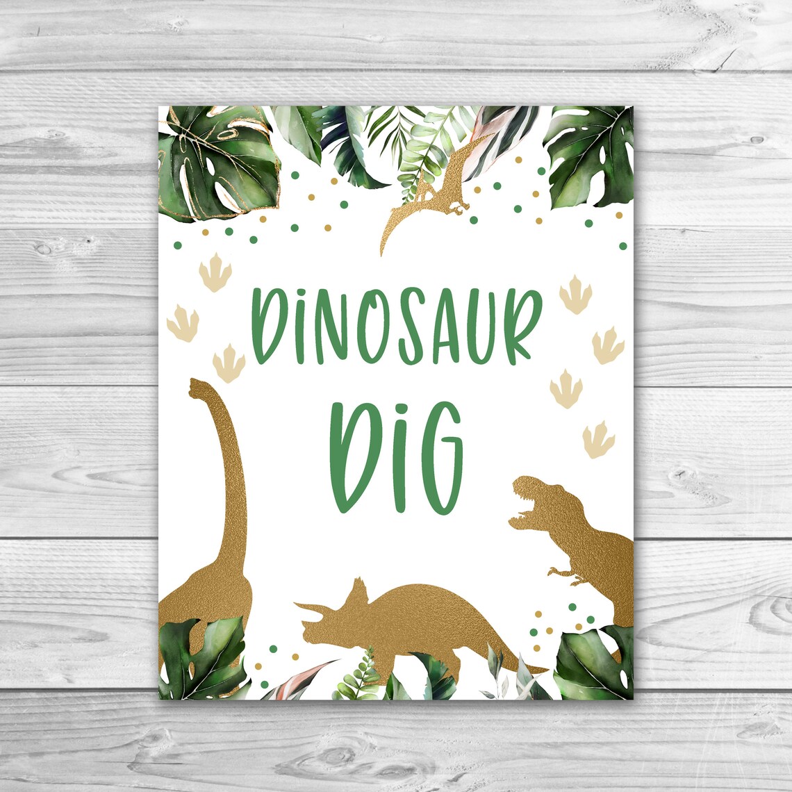Dinosaur Dig Sign Prehistoric Party Table Decor Gold Dinosaur - Etsy