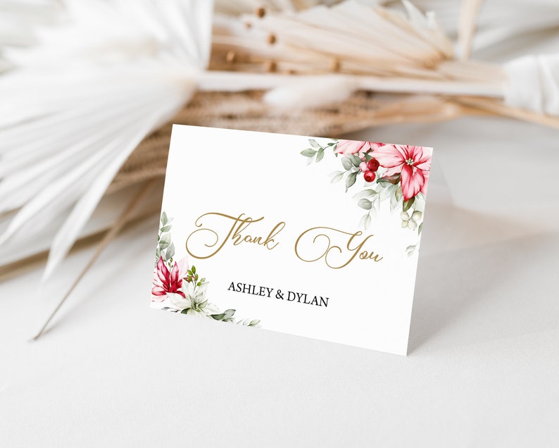 Editable Christmas Thank You Folded Card Christmas Floral - Etsy