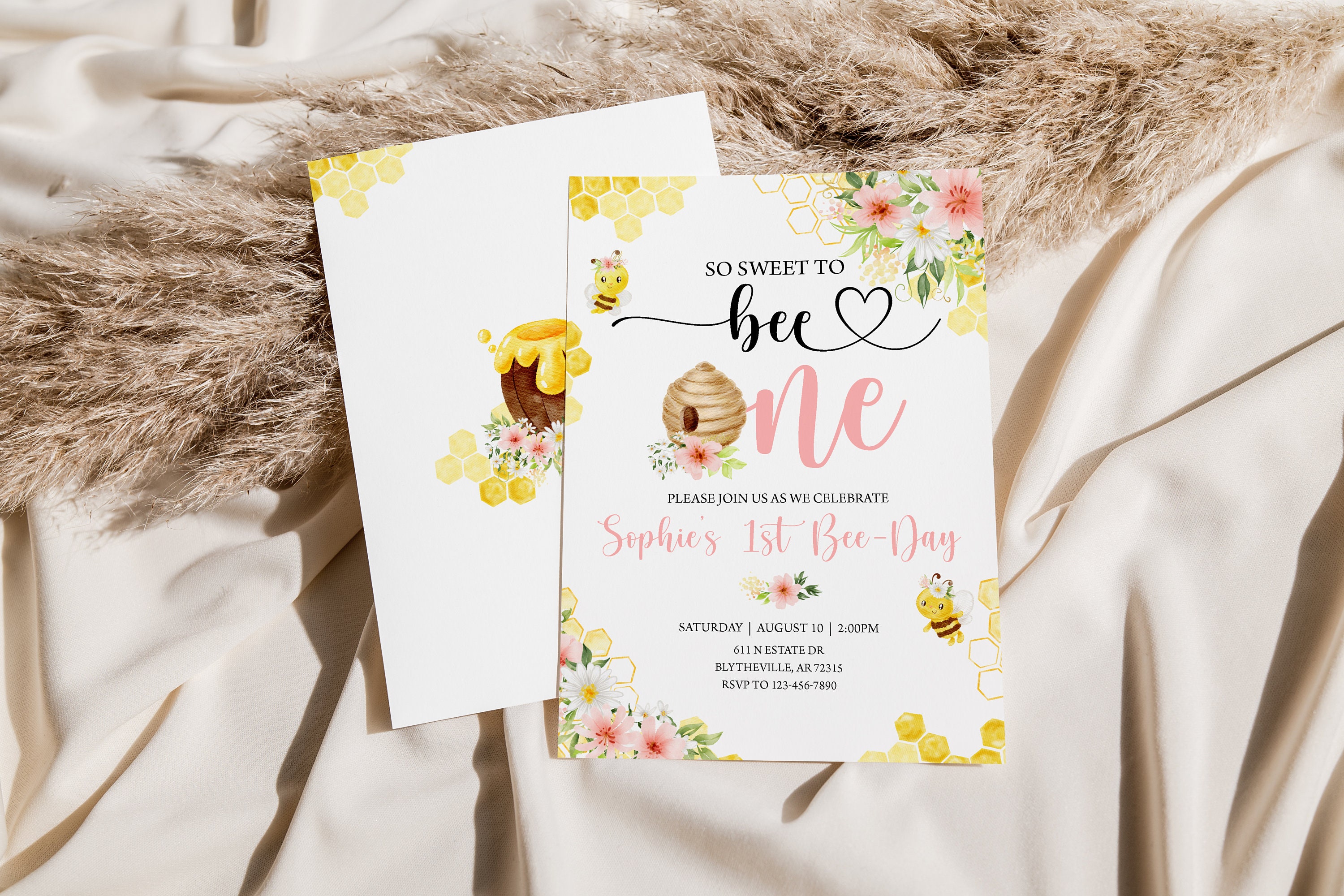 Editable Bee Birthday Invitation Bumble Bee Birthday Party First Bee ...