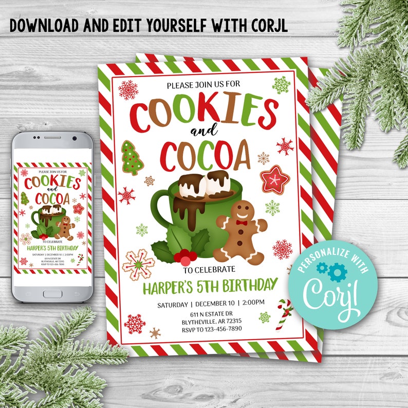EDITABLE Cookies and Cocoa Birthday Invitation Hot Cocoa Party | Etsy