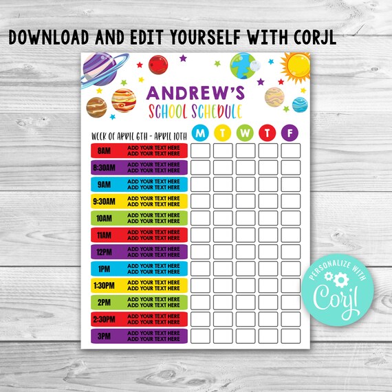 Editable Solar System Homeschool Schedule Planets Daily | Etsy
