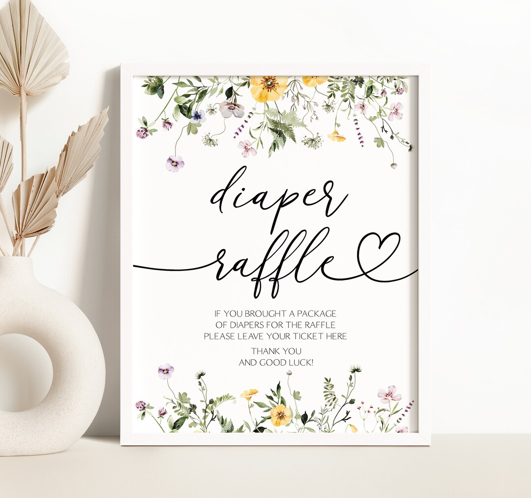 Wildflower Baby Shower Diaper Raffle Sign Rustic Wildflower Baby Shower ...