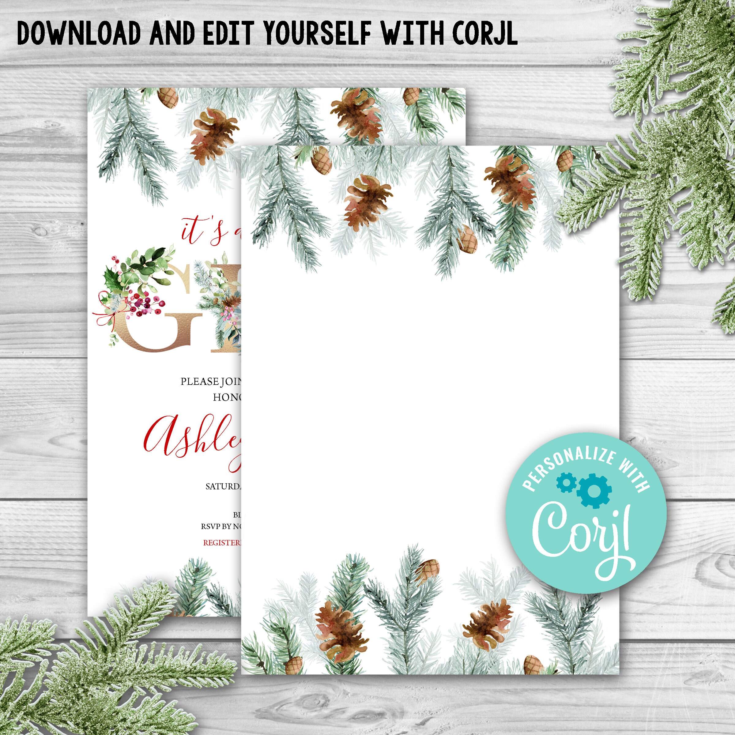 Editable Girl Christmas Invitation, Christmas Baby Shower Invitation ...