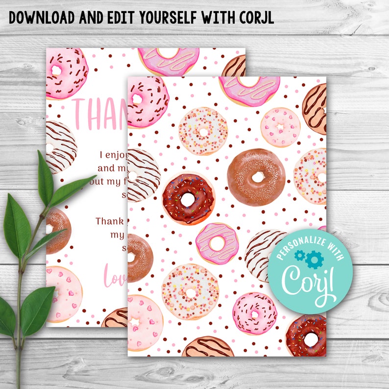Editable Donut Thank You Card Pink Donut Birthday Party Thank - Etsy