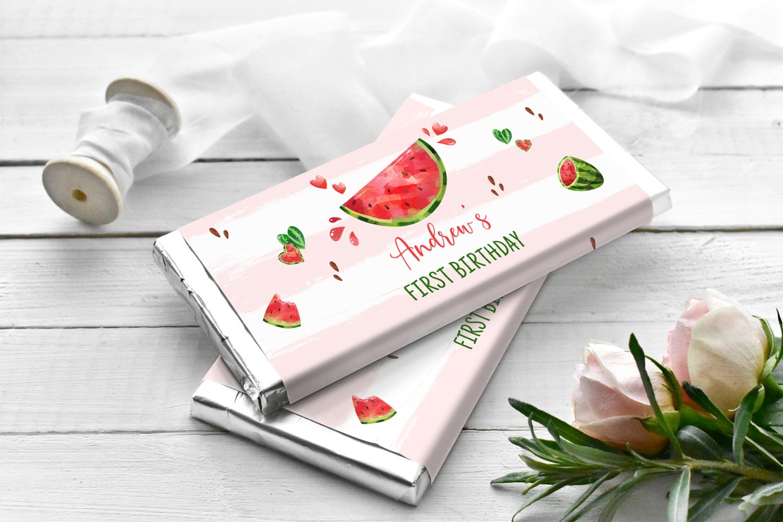 EDITABLE Watermelon Chocolate Bar Wrapper Red Watermelon Birthday Candy ...