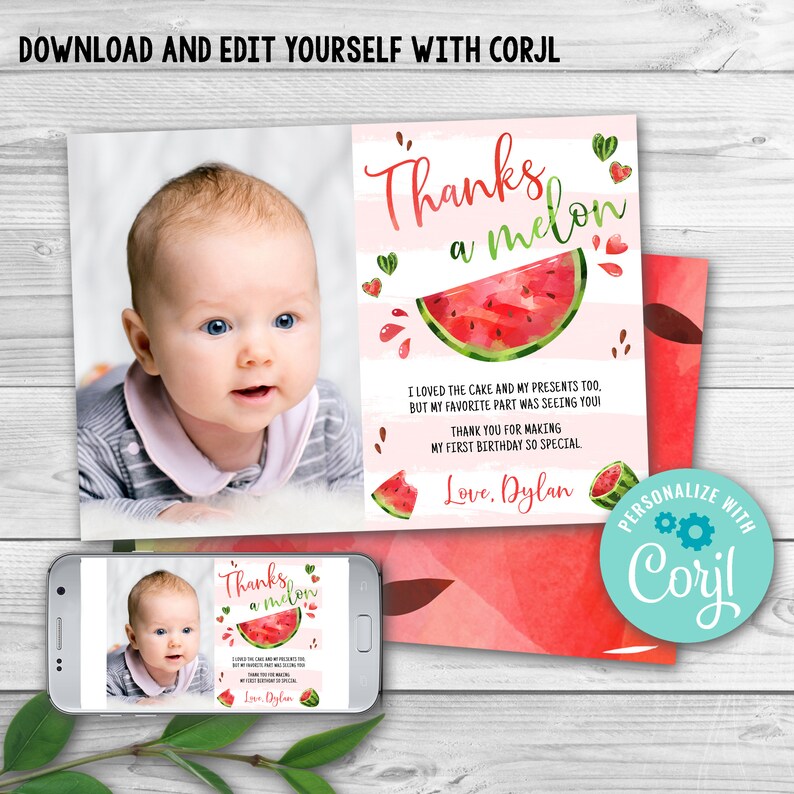 Thanks a Melon Thank You Card Editable Watermelon Thank You | Etsy