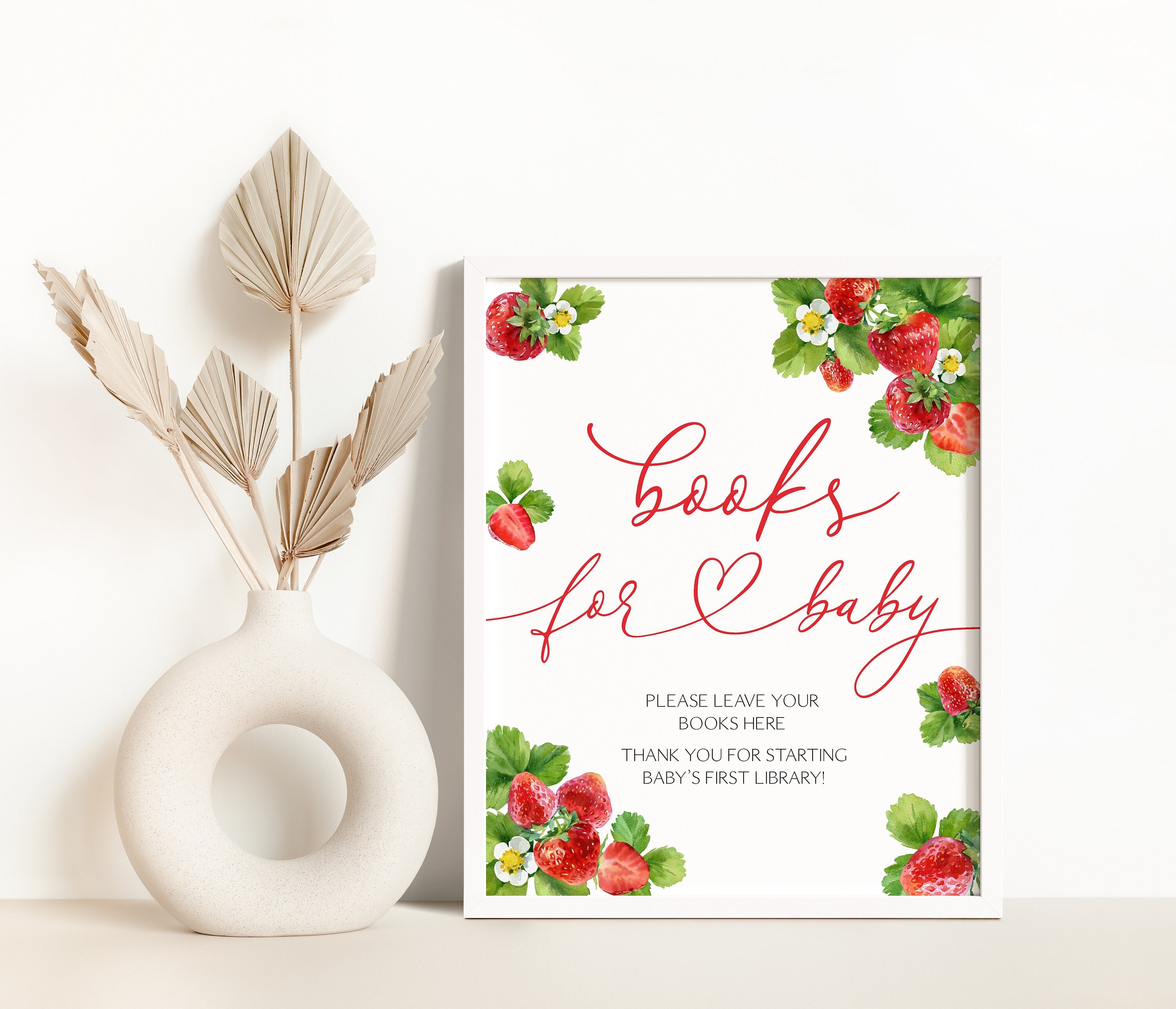 Strawberry Books for Baby Sign Strawberry Berry Sweet Baby Shower ...