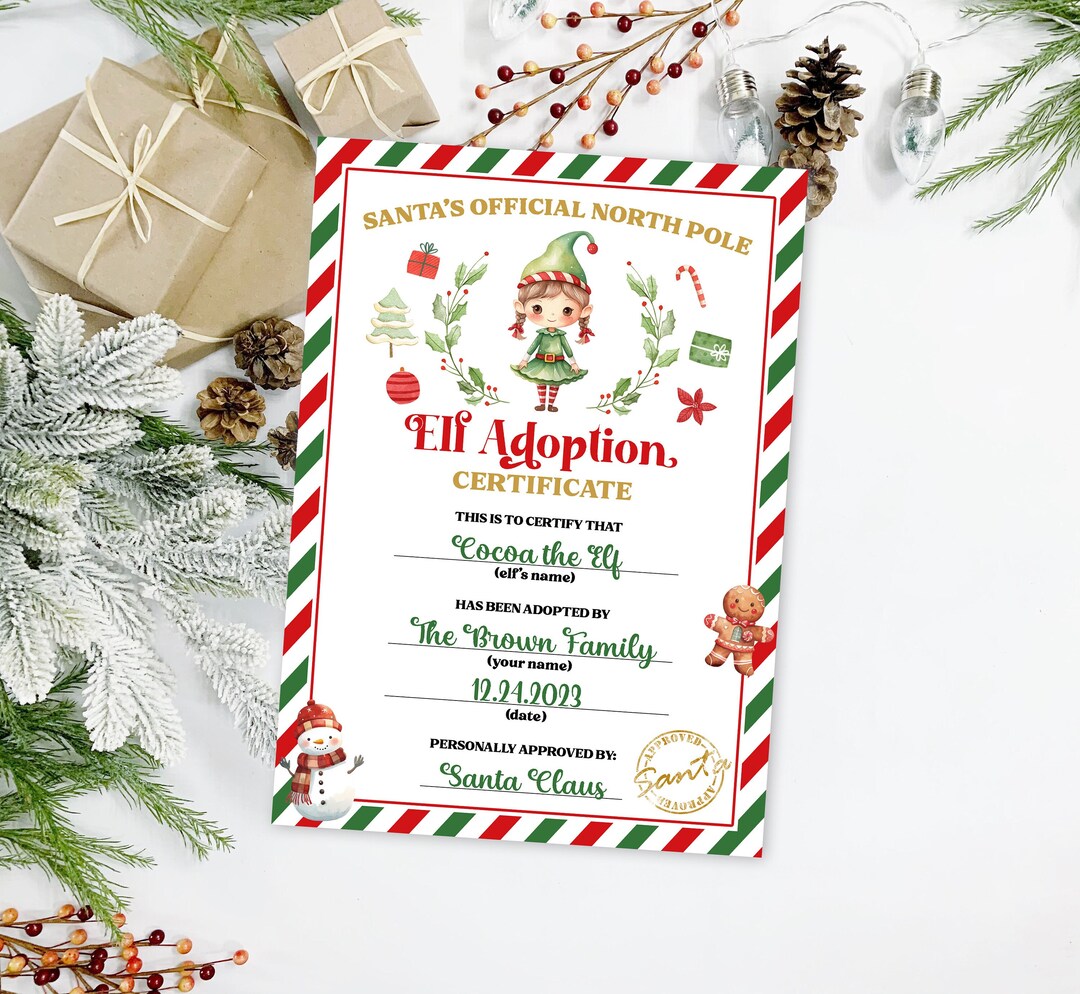 Editable Elf Adoption Certificate Adopt an Elf Certificate Christmas ...