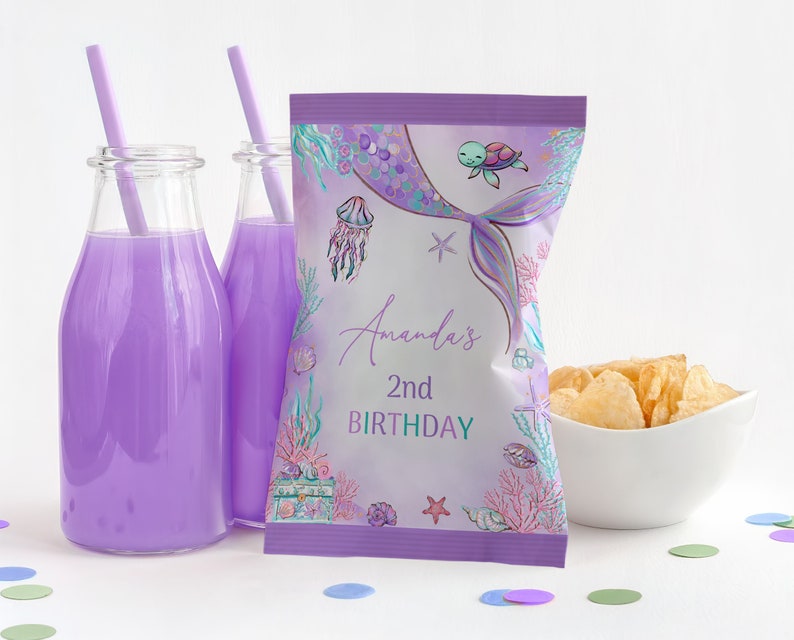 EDITABLE Mermaid Chip Bag Wrapper Labels Mermaid Chip Party - Etsy