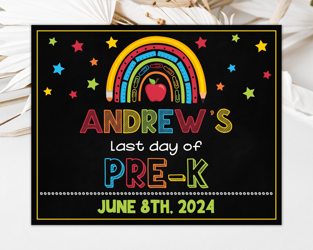 Editable Last Day of Pre-k Sign Last Day of School Sign Chalkboard Any ...